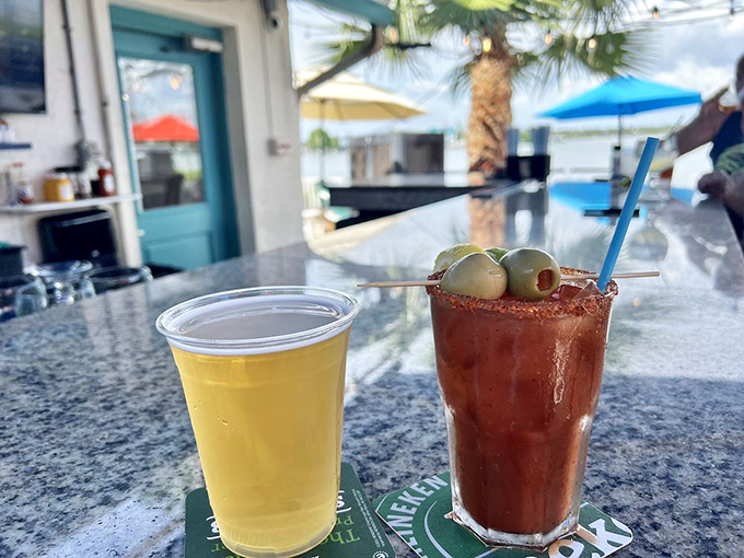 Florida in two glasses &ndash; a cold beer for immediate refreshment and a Bloody Mary that's practically a meal unto itself.