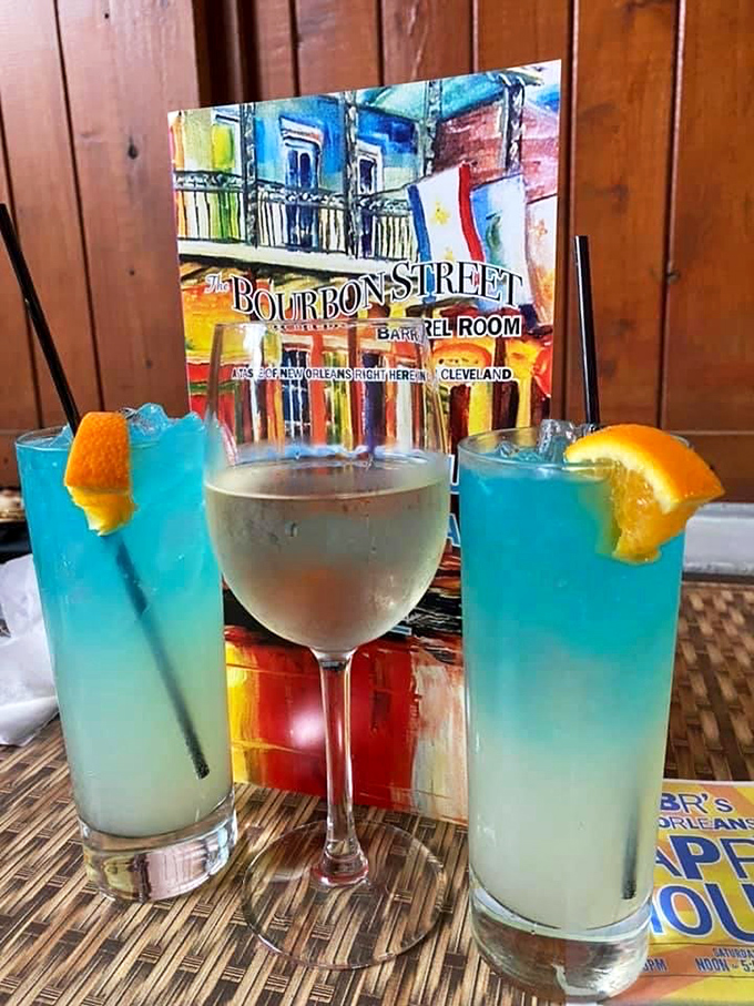 Cocktails that look like they're dressed for a New Orleans celebration. That blue hurricane might sweep you away faster than you can say "laissez les bon temps rouler."