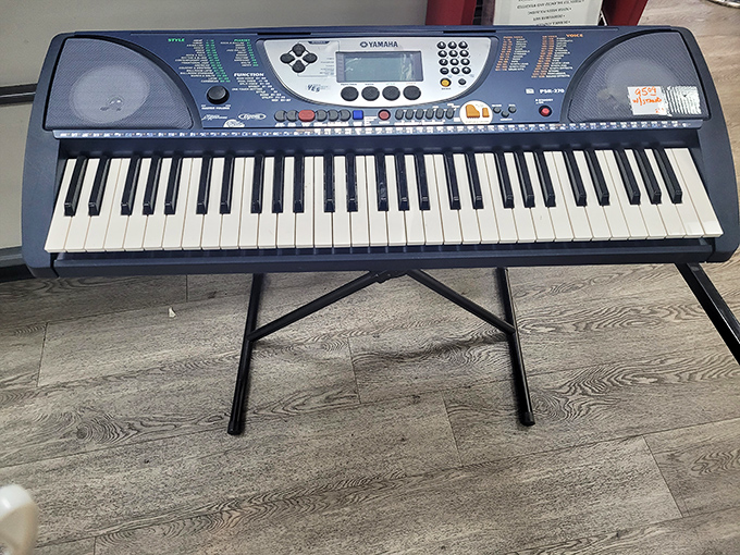A Yamaha keyboard awaits its next musician&mdash;possibly the perfect starter instrument for that grandchild showing musical promise.