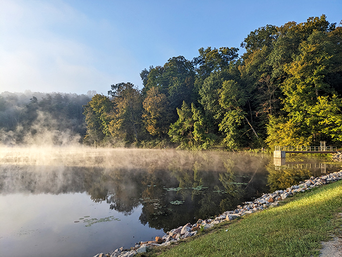 Morning mist rises from the lake like nature's own special effects, no Hollywood budget or CGI required.
