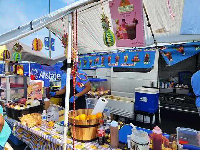 Tropical vibes and frozen delights offer sweet relief to weary shoppers, fueling the next round of bargain hunting.