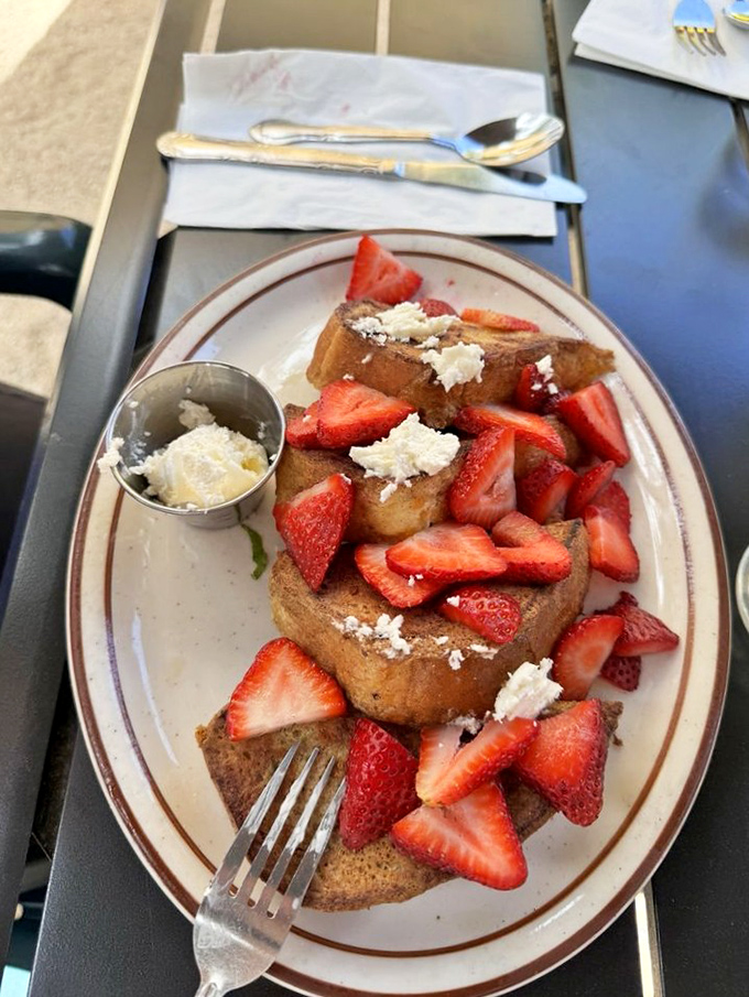 French toast that renders adults speechless &ndash; strawberries and cream transforming bread into something transcendent.