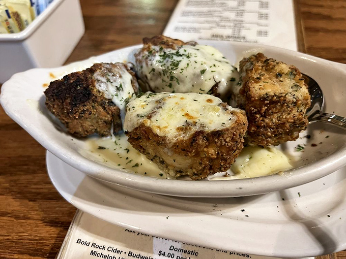 Fried mushrooms that could convert even the most dedicated fungus-phobe. That creamy sauce isn't just a condiment&mdash;it's a philosophy.