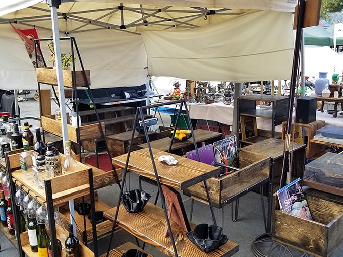 Industrial-meets-rustic furniture that screams "I have interesting taste" without saying a word. Desks with stories built right into the wood grain.