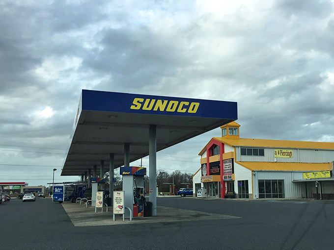 The Sunoco station stands sentinel beside the market. Even gas stations look more interesting when they're neighbors to a treasure trove.
