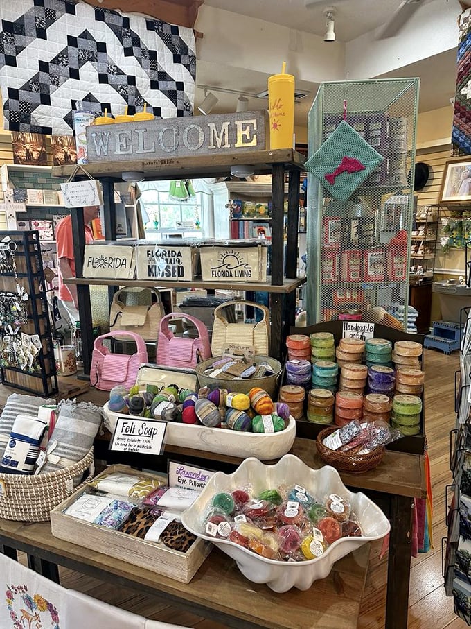 A gift shop filled with treasures that whisper, "You might be leaving Yoder's, but Yoder's doesn't have to leave you." Tactile therapy for the shopping-inclined.
