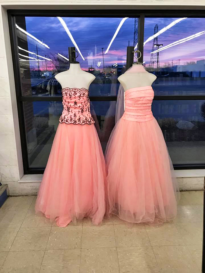 Formal gowns await their next big night out. Someone's prom memory becomes another's perfect wedding guest attire &ndash; the circle of formal wear life.