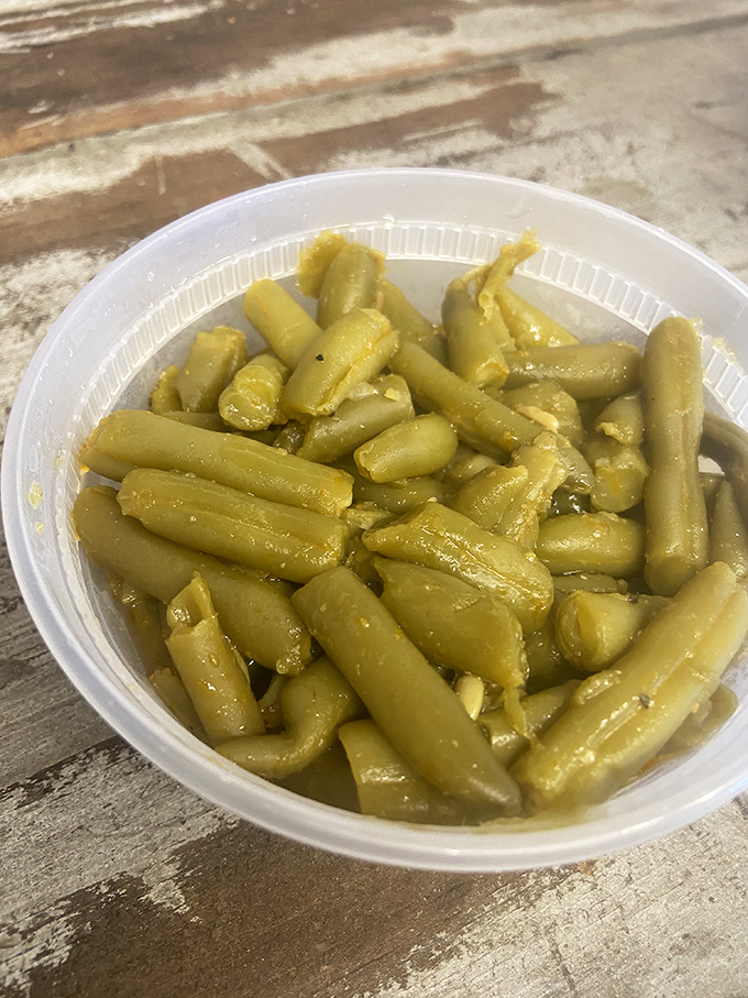 Green beans that have been properly introduced to pork. Vegetables taste better when they've made friends with smoked meat.