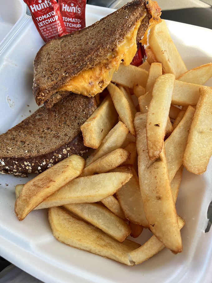 The grilled cheese and fries remind us that comfort food crosses all cultural boundaries, especially when executed with this level of care.