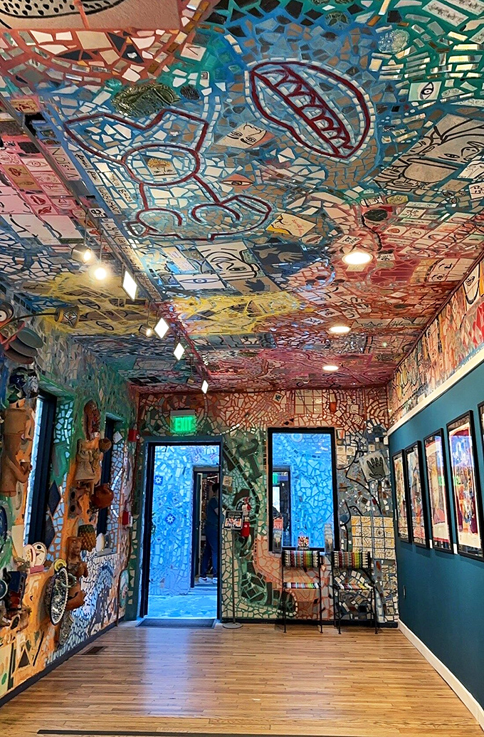 The indoor gallery spaces offer a more curated experience, though "traditional" remains a relative term when every surface is an artistic playground.