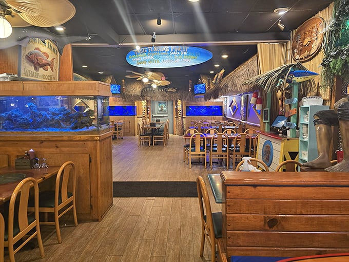 Aquariums lining the walls remind you exactly where your dinner was swimming earlier&mdash;the ultimate farm-to-table experience with a splash of guilt.