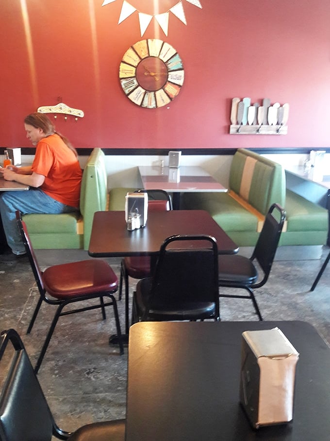 Mint green booths and retro clocks create the perfect backdrop for serious dumpling contemplation and crepe appreciation.