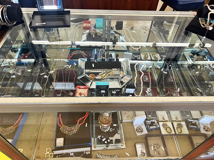 The jewelry counter &ndash; where one person's forgotten treasure becomes another's conversation starter. That coral necklace is practically screaming "beach vacation outfit!"