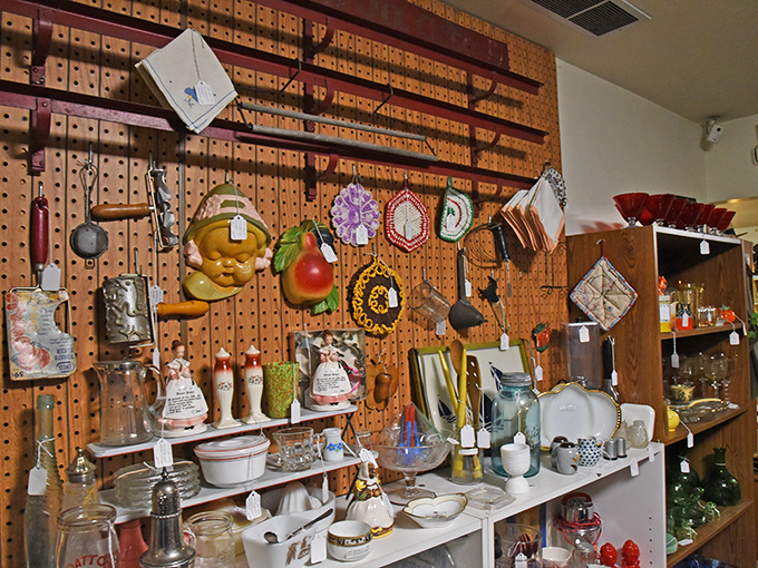 Kitchen gadgets that worked without batteries or Wi-Fi. That pegboard display would make Julia Child nod in approval.