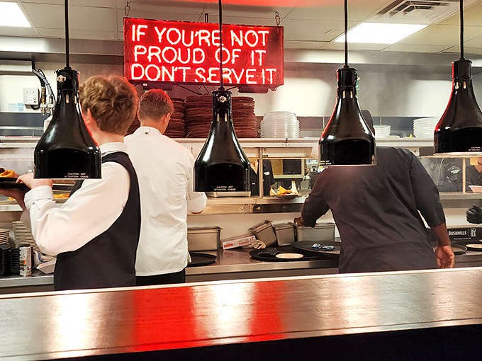 "If you're not proud of it, don't serve it"—words to live by hanging above kitchen staff who clearly take their Irish culinary mission seriously.