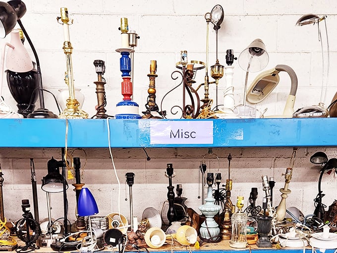The lamp section: where "one person's gaudy is another's vintage chic." Interior designers and college students alike find lighting gold in this eclectic collection.