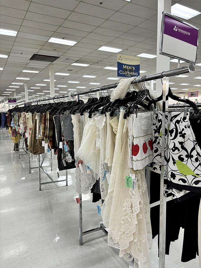 Formal wear that's seen few parties hangs patiently, waiting for someone who understands that elegance needn't cost a fortune.