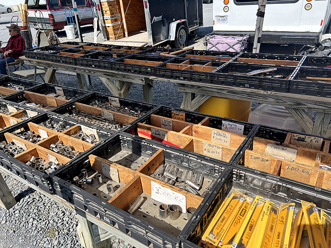 Hardware heaven for the DIY enthusiast. These organized bins of mechanical parts could fix anything from a '57 Chevy to a time machine.