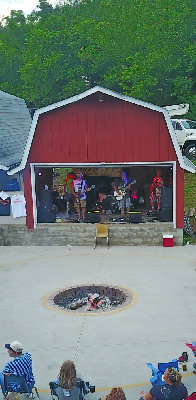 The red barn stage&mdash;where local musicians prove that entertainment doesn't need pyrotechnics or auto-tune to create the perfect soundtrack for treasure hunting.