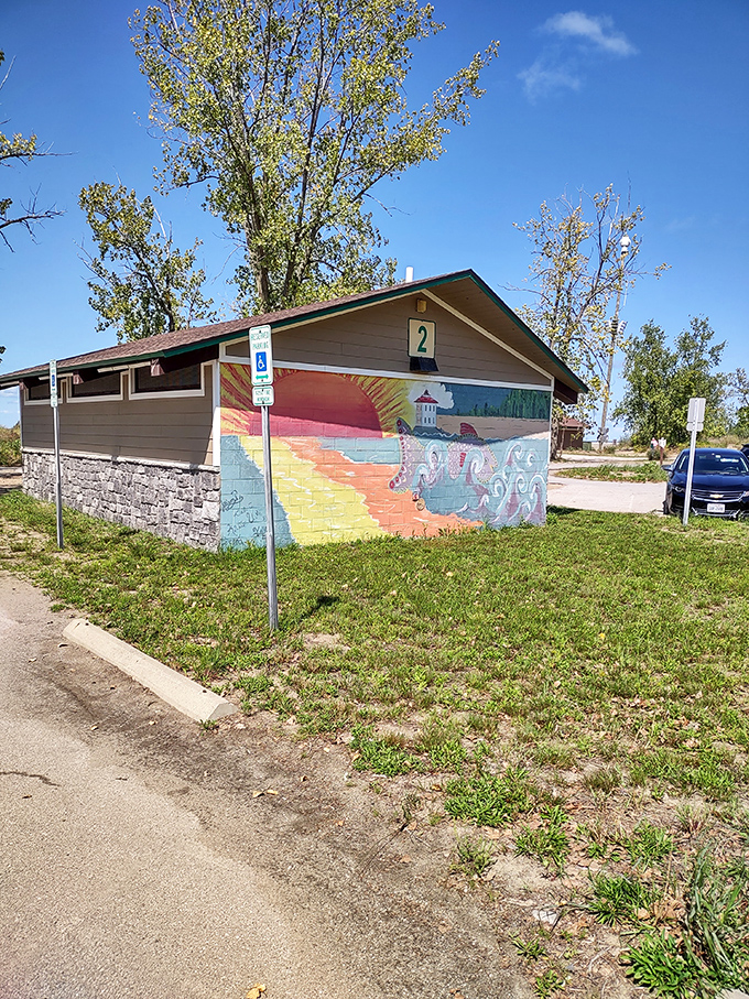 This colorful mural captures Lake Erie's magic in paint, proving Ohio's beach culture runs deeper than visitors might expect.