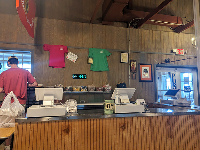 Where the magic happens! The order counter stands ready for your seafood dreams to become delicious reality.