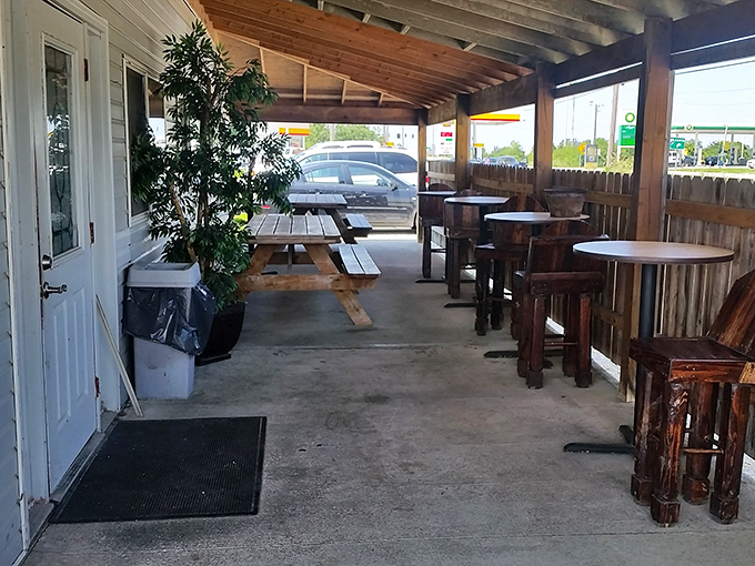 The covered patio offers the perfect spot to savor your meal while watching rural Ohio roll by.
