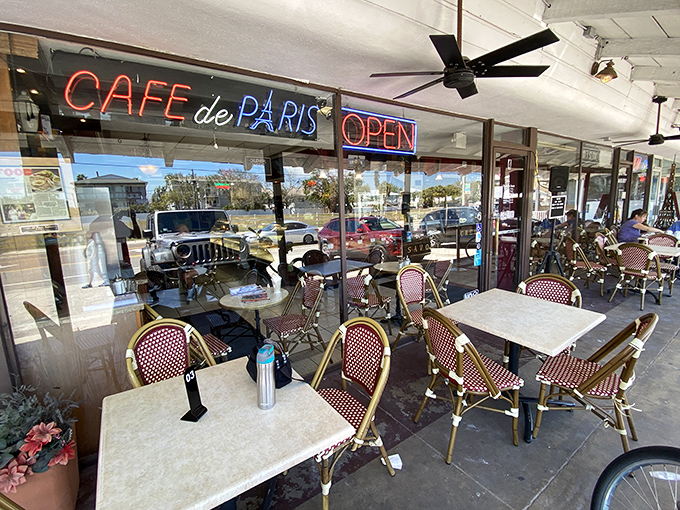The outdoor seating area&mdash;where Florida sunshine meets French caf&eacute; culture. Perfect for people-watching with your cappuccino.