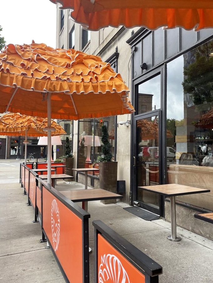 The outdoor patio&mdash;where Columbus summer dreams come true. Those distinctive orange umbrellas could be spotted by hungry pizza lovers from space.