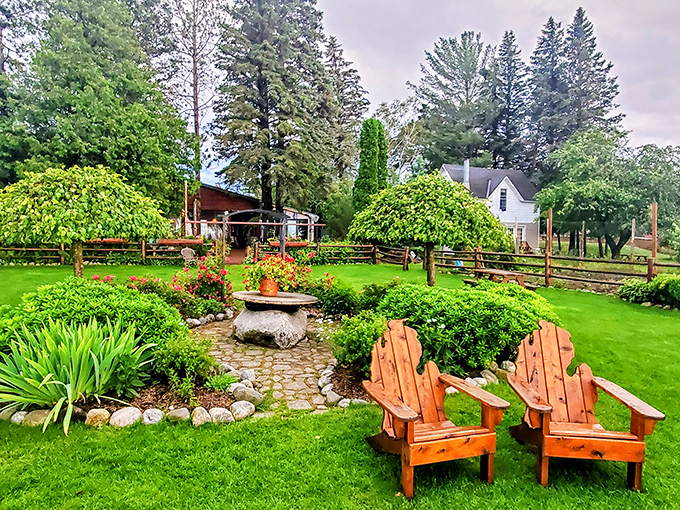 Adirondack chairs beckon in a garden that's both meticulously planned and perfectly relaxed&mdash;nature's waiting room before the main culinary event.