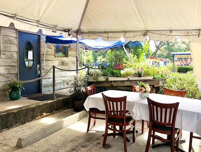 Outdoor dining that captures Florida's natural charm. A perfect spot for those "it's January and I'm eating outside" photos to send to northern friends.