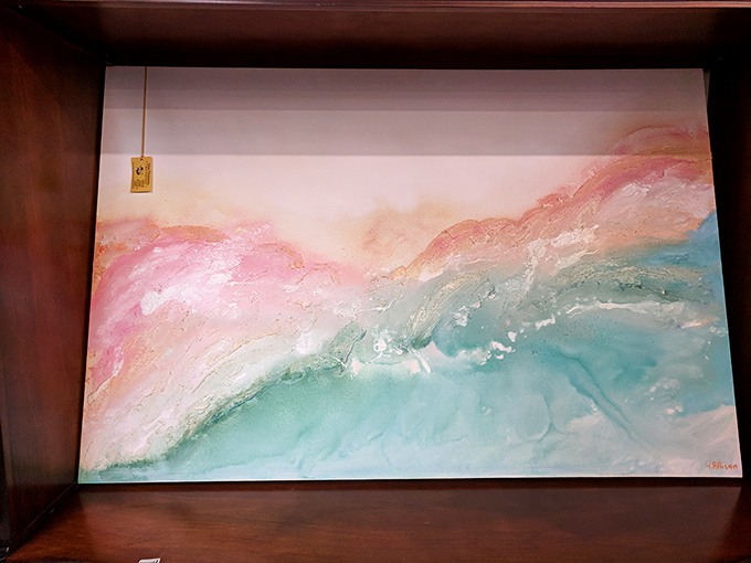 Abstract coastal artwork that captures Florida's shoreline in dreamy pinks and teals&mdash;like the ocean and sunset had a beautiful watercolor baby.