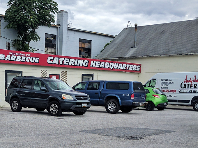 Barbecue headquarters that doesn't need fancy trappings &ndash; just parking spaces for hungry visitors and smoke billowing from the back.