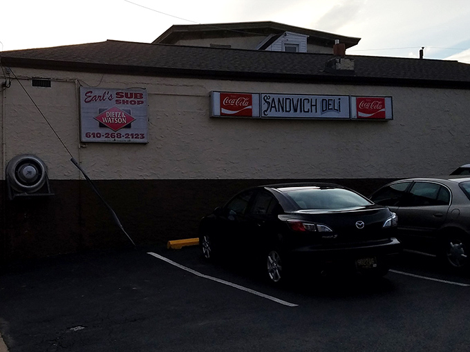 Even from the parking lot, Earl's Sub Shop beckons with promises of "Sandwich Deli" delights that justify the journey from anywhere in Pennsylvania.