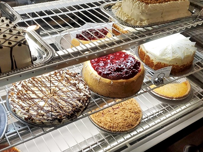 A dessert case that should require a warning sign: "Prepare to abandon all diet plans, ye who gaze within." Resistance is both futile and foolish.