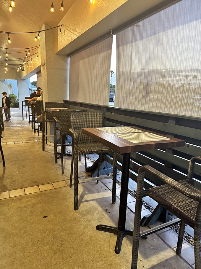 Even the patio seating feels special, with string lights creating the perfect ambiance for that "I've discovered something amazing" moment.