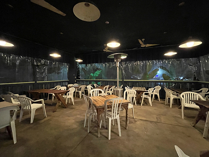 The covered patio offers a casual retreat where the only dress code is "comfortable" and the only requirement is an appetite.