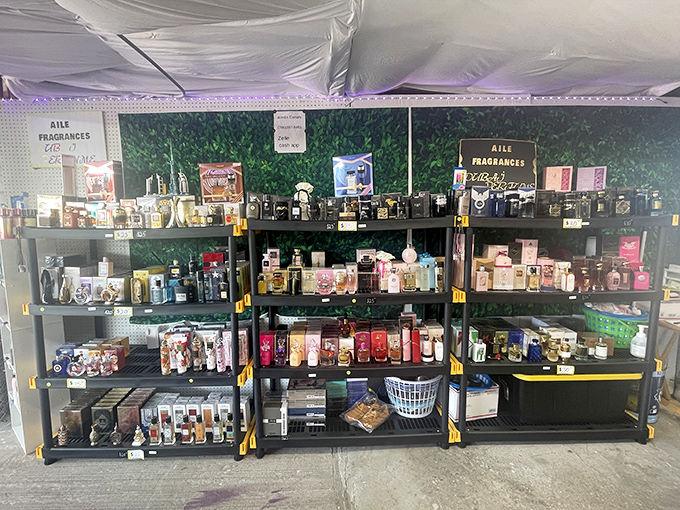 Perfume palace promising you'll smell like roses, or vanilla, or whatever that mysterious bottle contains.