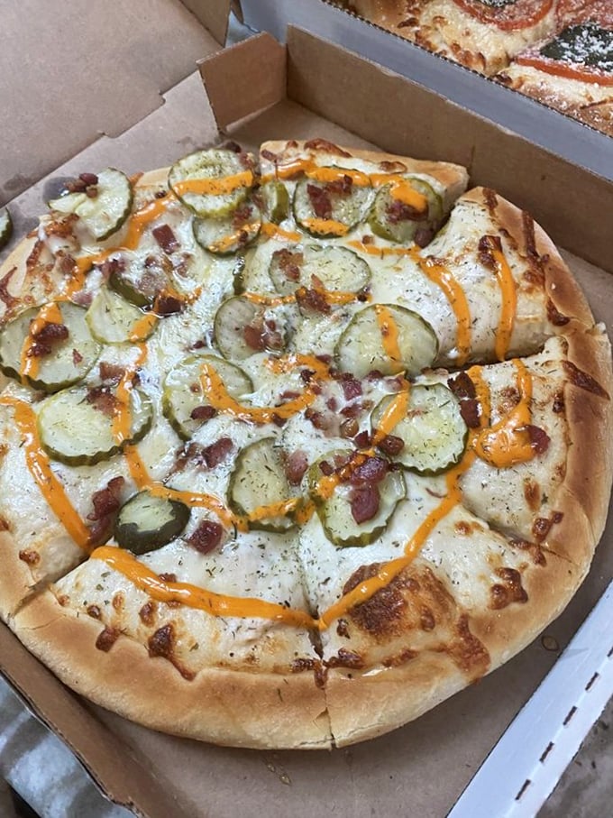 Pickles, bacon, and cheddar drizzle &ndash; a pizza that proves Ohio isn't afraid to color outside the traditional Italian lines.