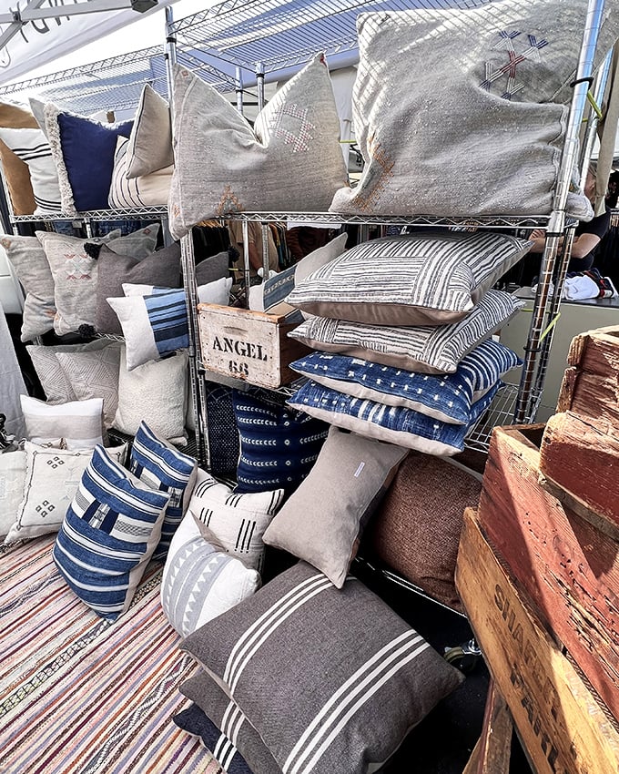 Pillow paradise for the pattern-obsessed. These neutral beauties with pops of indigo are the quickest way to refresh a tired sofa.