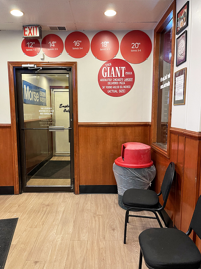 Size matters at Alberto's, where the pizza diameter chart helps you match your hunger to mathematical precision. That "Giant" is no joke.