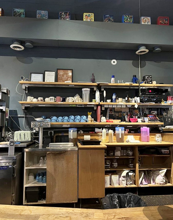 Behind the scenes, the coffee workshop reveals the serious equipment powering this nostalgic playground. Even Mr. T would pity the fool who underestimates their coffee game.