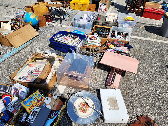 The outdoor flea market section: where one person's random stuff becomes another's "I've been looking everywhere for this!" Saturday morning treasure hunt.