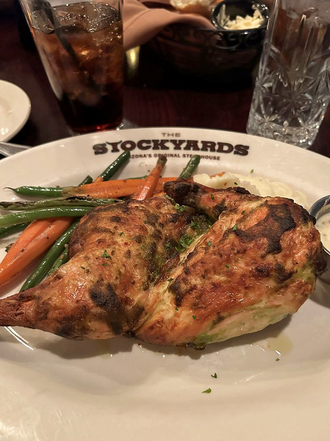 This roasted chicken proves The Stockyards isn't just about beef &ndash; it's a golden-skinned masterpiece that makes you question your lifelong steak allegiance.