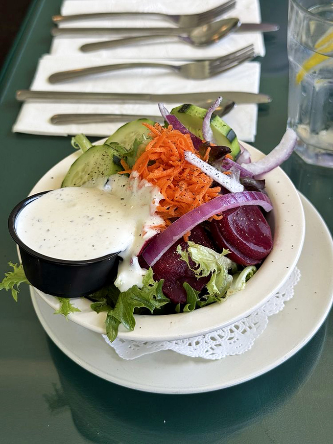 A salad that actually excites&mdash;vibrant beets, crisp vegetables, and house-made dressing. Proof that eating healthy doesn't mean suffering.