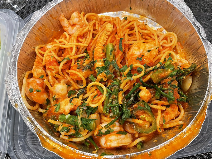 This seafood pasta isn't just dinner&mdash;it's an undersea gathering where shrimp, vibrant herbs, and tomato sauce throw the party of the year.