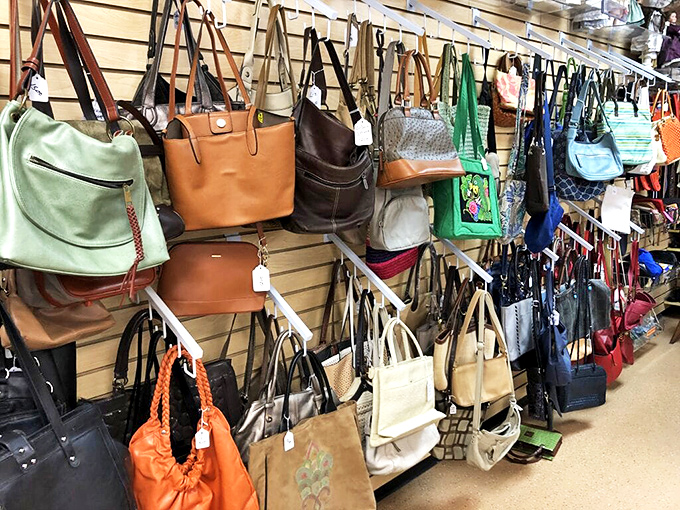 Handbag heaven for the budget-conscious fashionista. That cognac leather tote is practically begging for a second chance at accessory stardom.