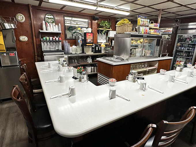 The counter where breakfast magic happens. Those stools have witnessed countless first bites of pancake perfection over the years.