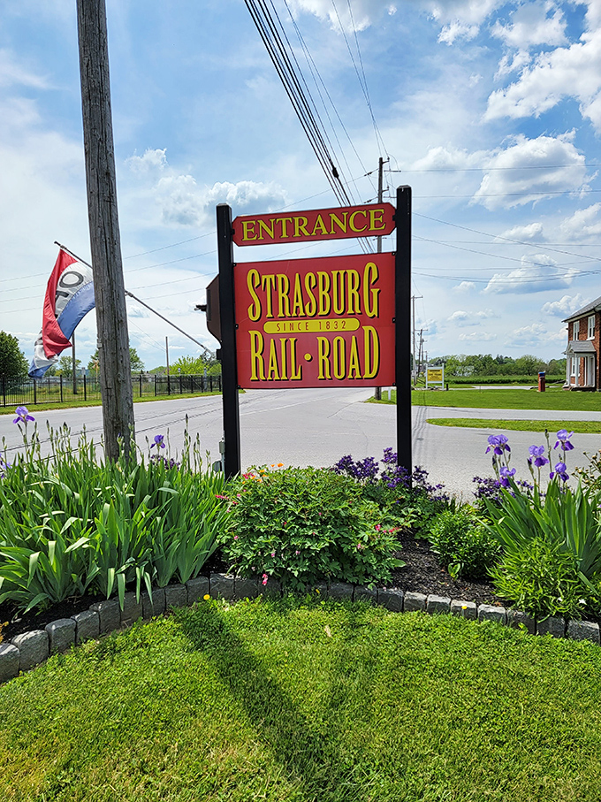 Classic railroad signage guides your way to adventure, each sign a breadcrumb leading to unforgettable Amish country experiences.