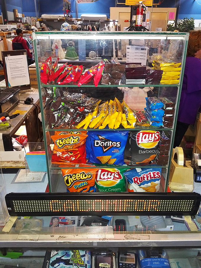 Snack attack central keeps shoppers fueled for their marathon treasure-hunting adventures through endless merchandise.