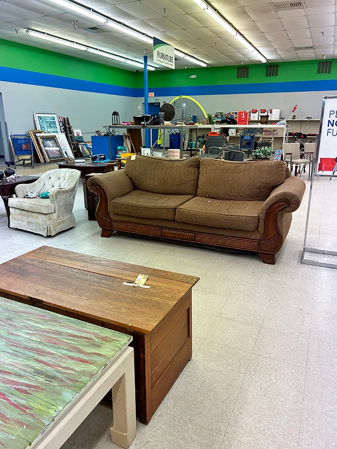 This sofa has seen things &ndash; parties, naps, perhaps a rebellious cat &ndash; but still has plenty of sitting left to give.